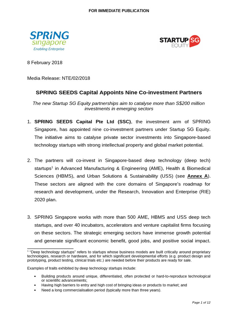 SPRING Press Release On SSC Announcement For Co Investment Partners 8 ...