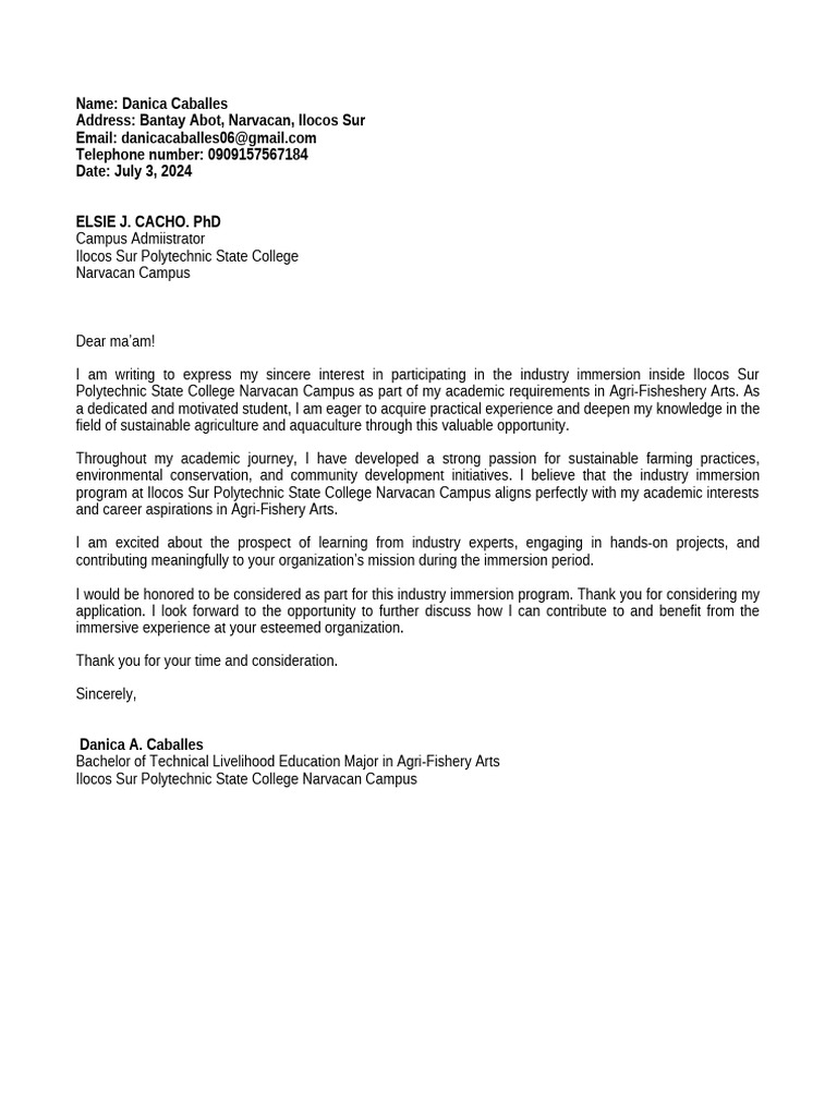 Application Letter Danica | PDF | Wellness | Technology & Engineering