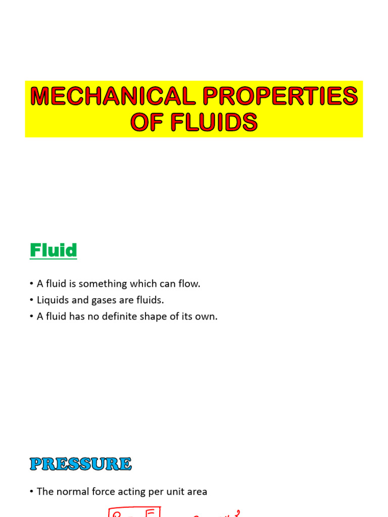 Mechanical Properties of Fluids | PDF | Surface Tension | Pressure