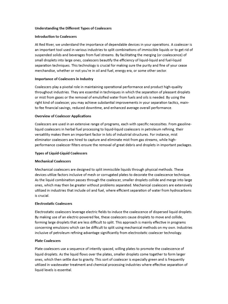 Understanding The Different Types of Coalescers | PDF | Soft Matter ...