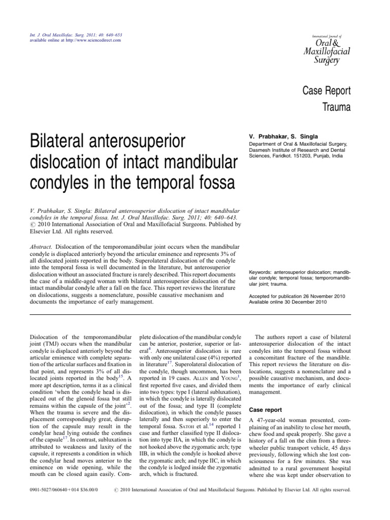 Bilateral Anterosuperior Dislocation of Intact Mandibular Condyles in ...