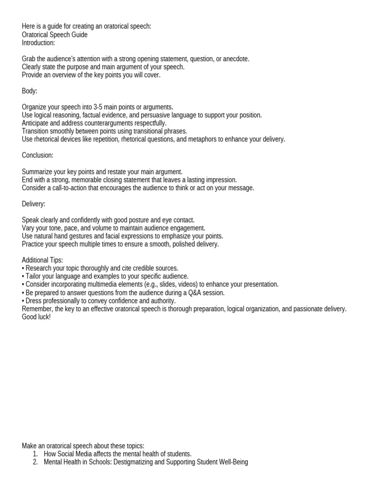 Oratorical Speech Guide | PDF | Wellness