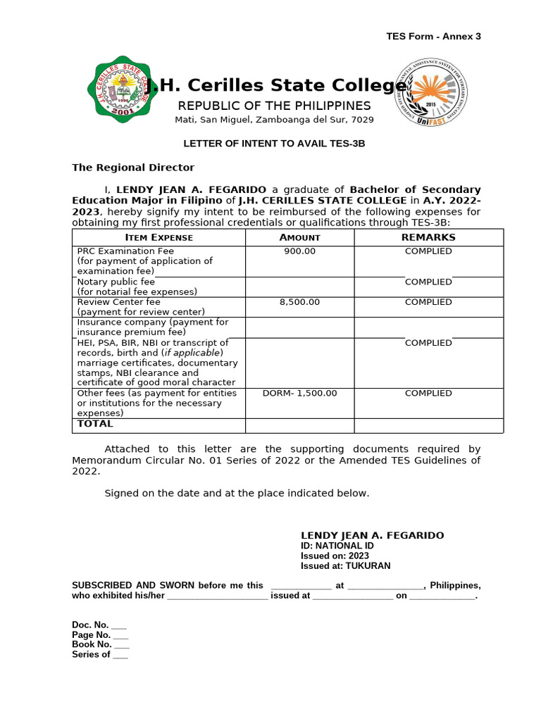 Template Letter of Availment For TES 3B - Updated | PDF | Finance ...