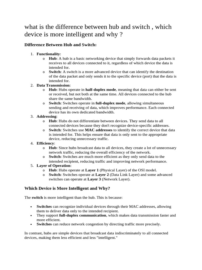 What Is The Difference Between Hub and Switch | PDF | Network Switch ...