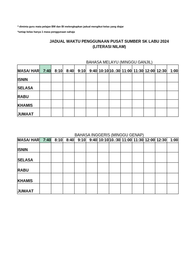 Jadual Penggunaan PSS 2023 | PDF