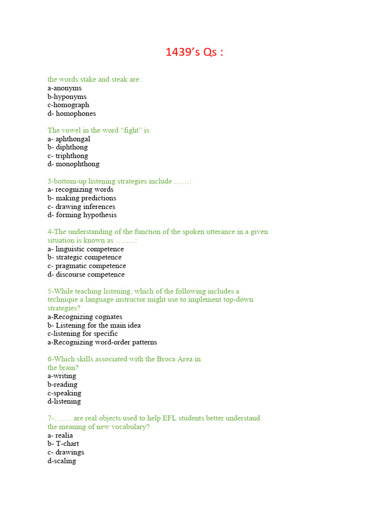 Language Learning Quiz Questions | PDF | Second Language | Teachers