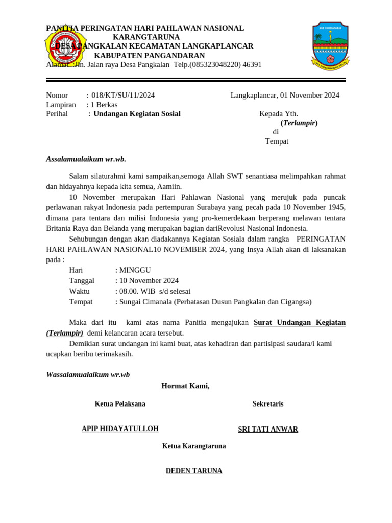 Surat Undangan Hari Pahlawan - 033757 | PDF