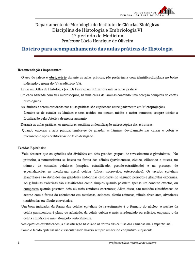 Roteiro Histologia 1 | PDF | Epitélio | Ovário