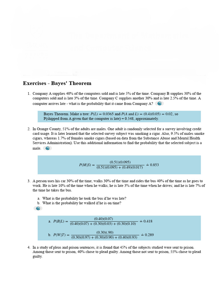 Exercises - Bayes' Theorem | PDF | Odds | Plea