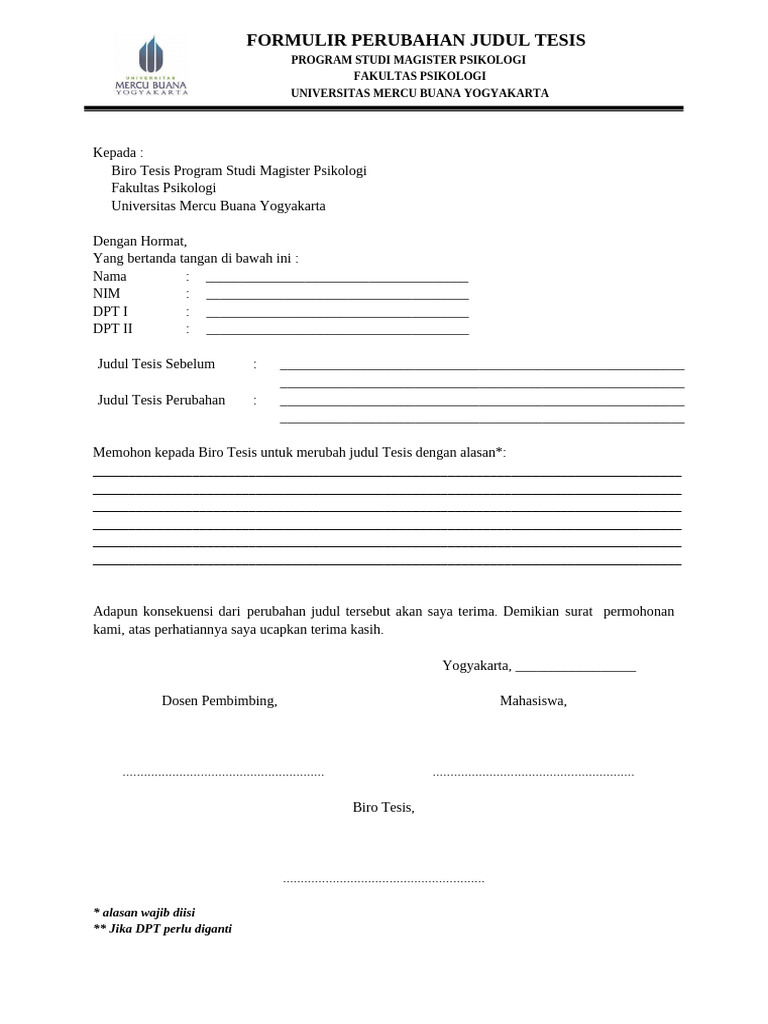 Form Perubahan Judul Tesis - MAPSI | PDF | Karier & Perkembangan