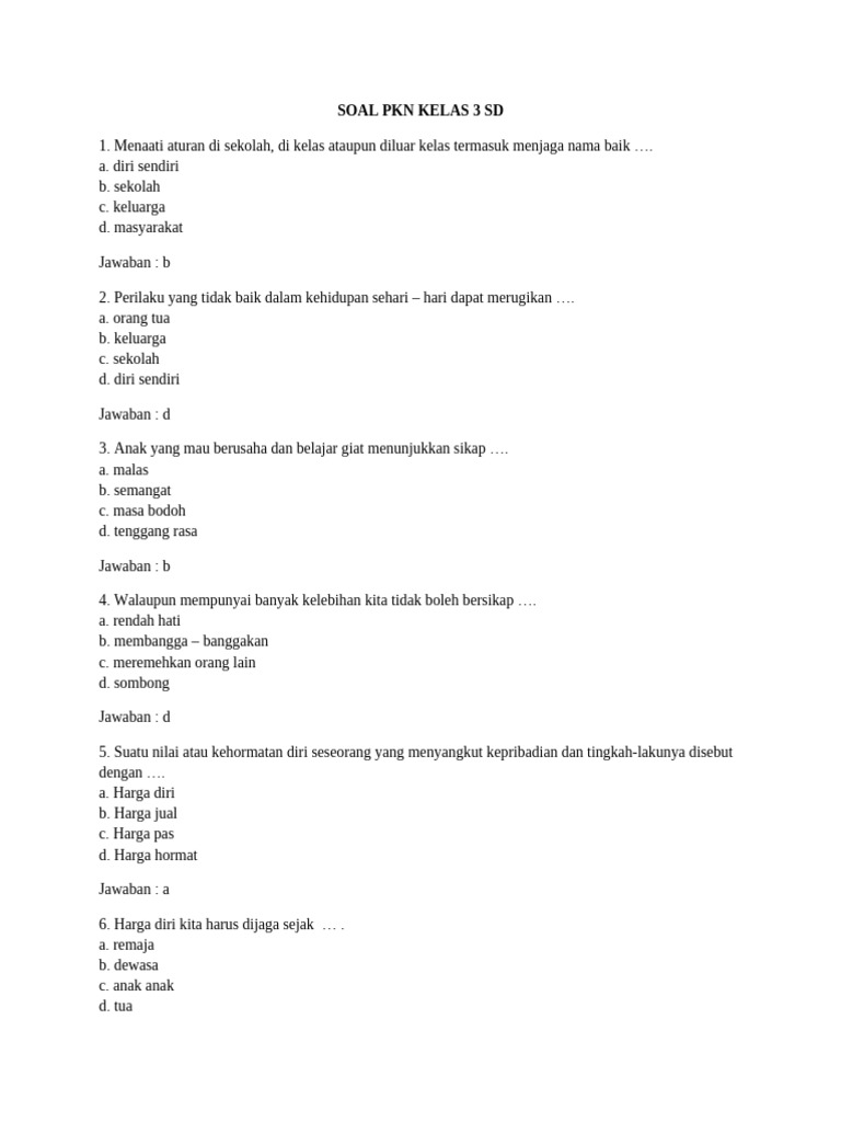 Soal G-Eval (2) PKN Kelas 3 SD | PDF | Karier & Perkembangan