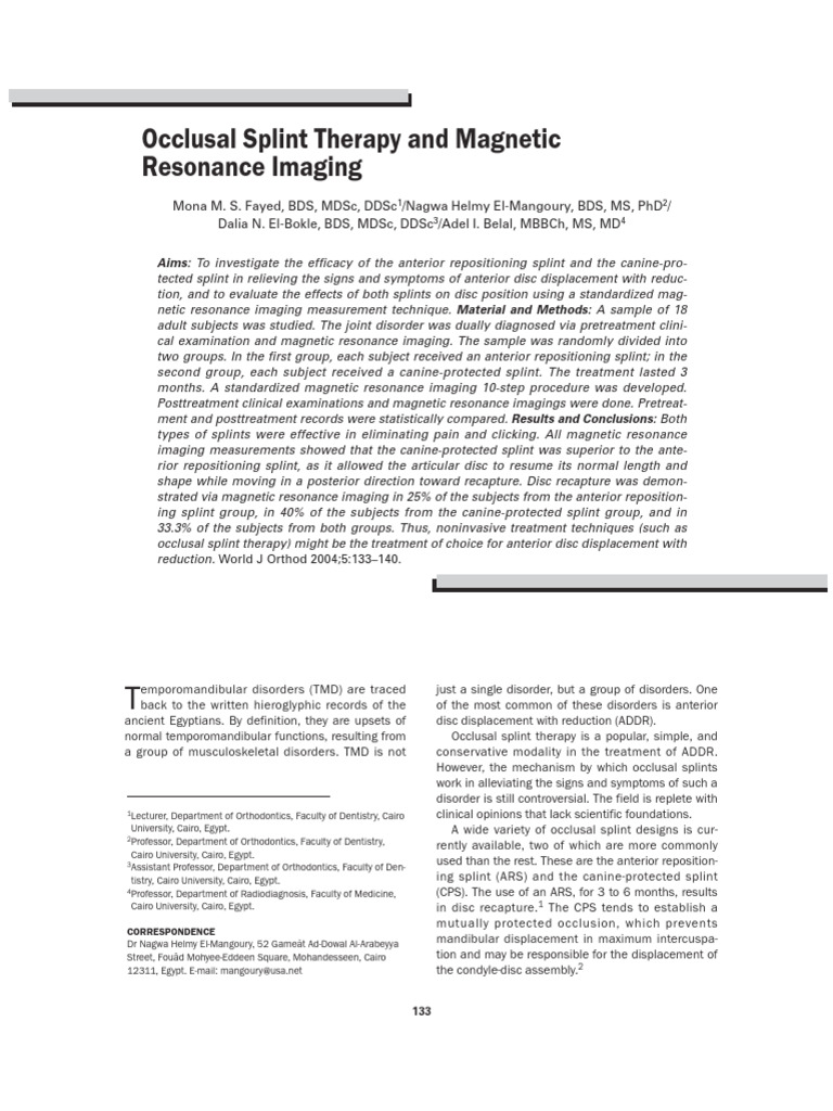 Occlusal Splint Therapy and Magnetic Resonance Ima | PDF | Cartesian ...