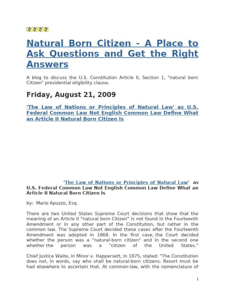 Natural Born Citizen - 'The Law of Nations or Principles of Natural Law ...