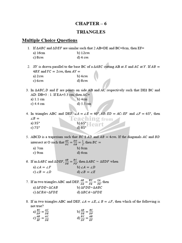 6-Triangles Multiple Choice Qstns 11-11-2024 | PDF | Elementary Geometry | Euclidean Geometry