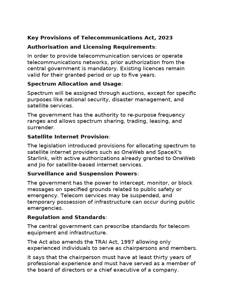 Telecommunications Act 2023 Overview | PDF | Telecommunications ...
