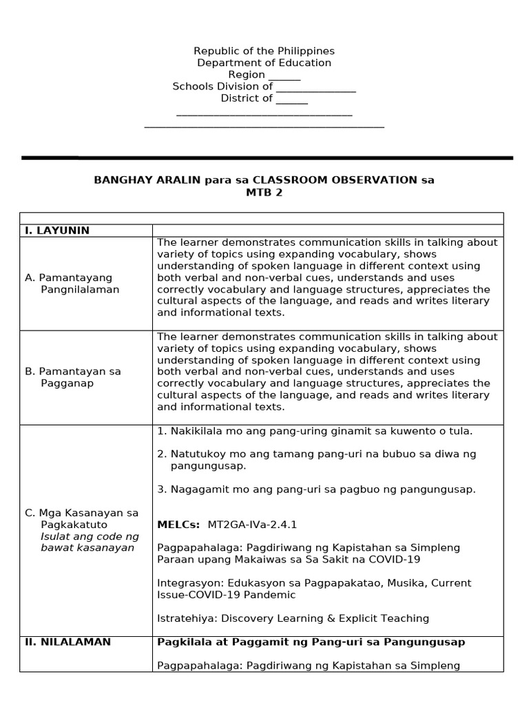 Co Lesson Plan MTB 2 Pagkilala at Paggamit NG Pang-Uri | PDF Co Lesson Plan MTB 2 Pagkilala at Paggamit NG Pang-Uri | PDF