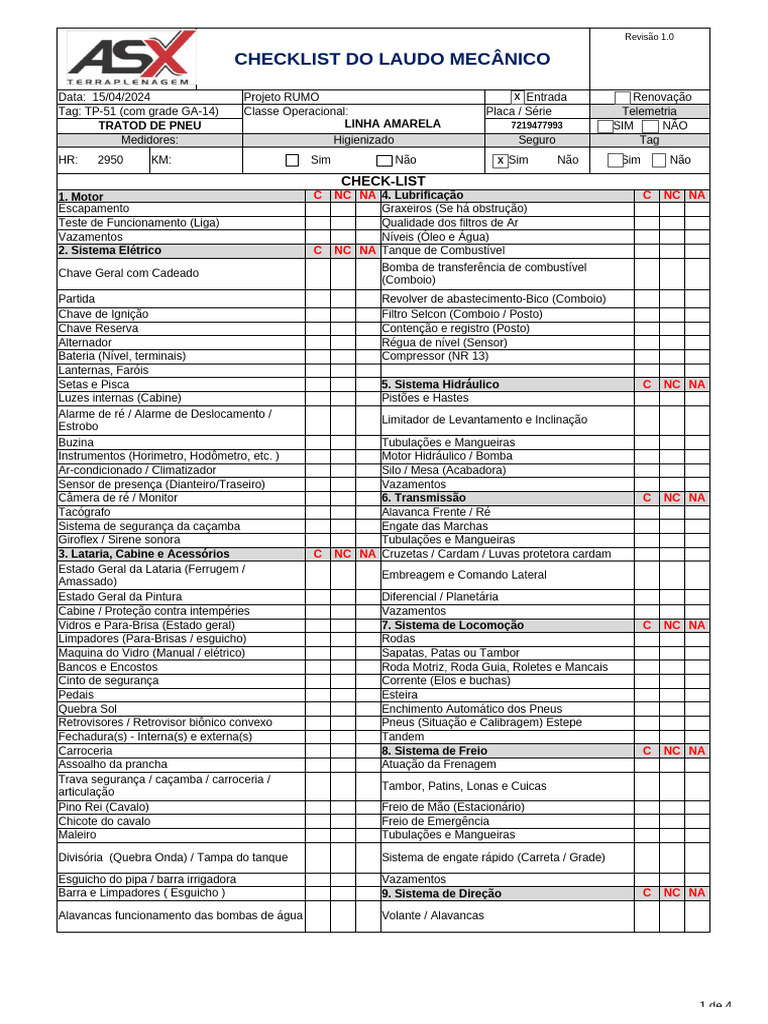 Modelo Checlist Mecânico | PDF | Freio | Motores