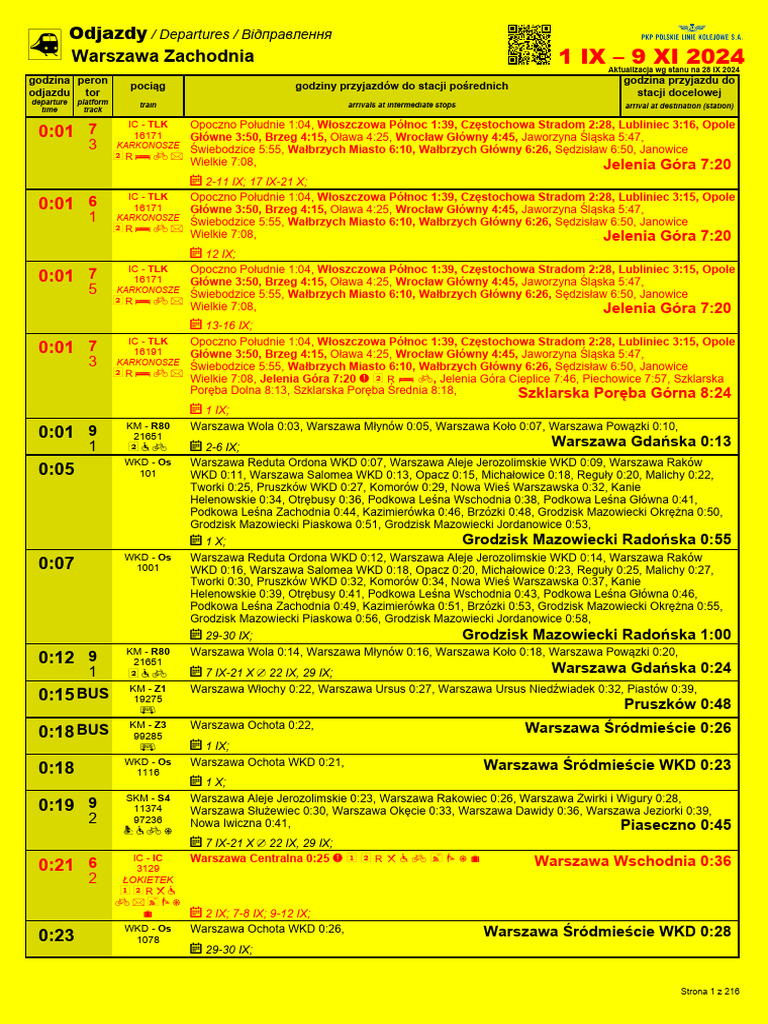 Plakat 2024 WARSZAWA ZACHODNIA Odjazdy Wazny 20240901-20241109 PL ...