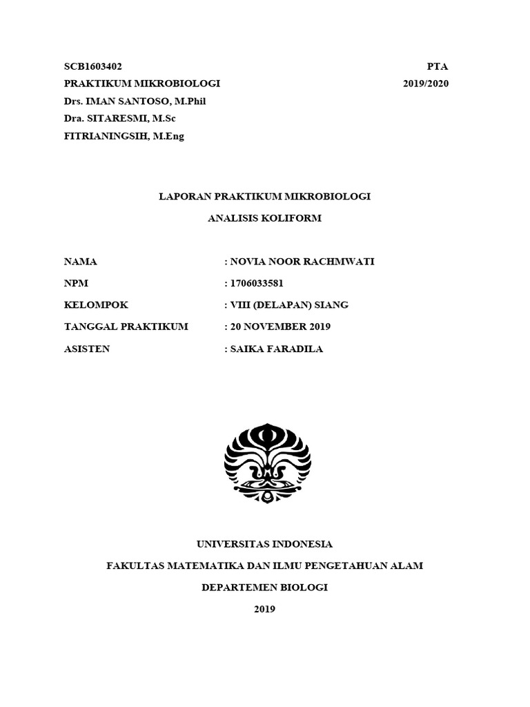 LAPRAK Analisis Koliform | PDF