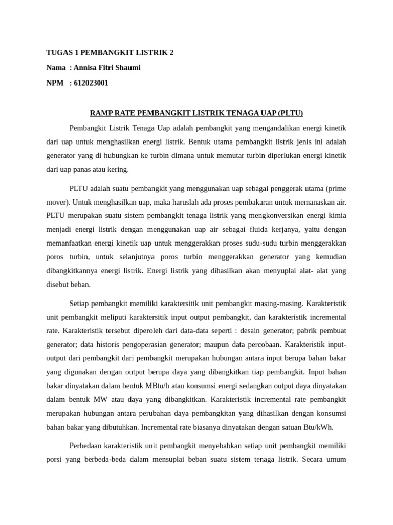 Annisa FS Tugas 1 PL2 Ramp Rate Pltu | PDF