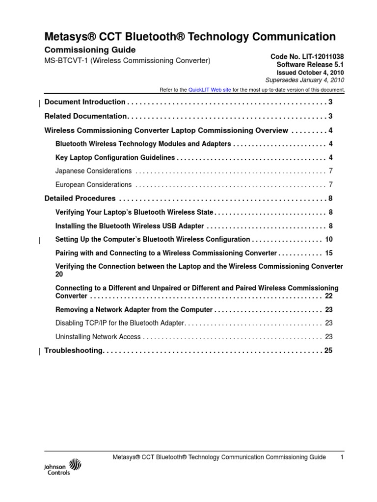 Metasys® CCT Bluetooth® Technology Communication Commissioning Guide ...