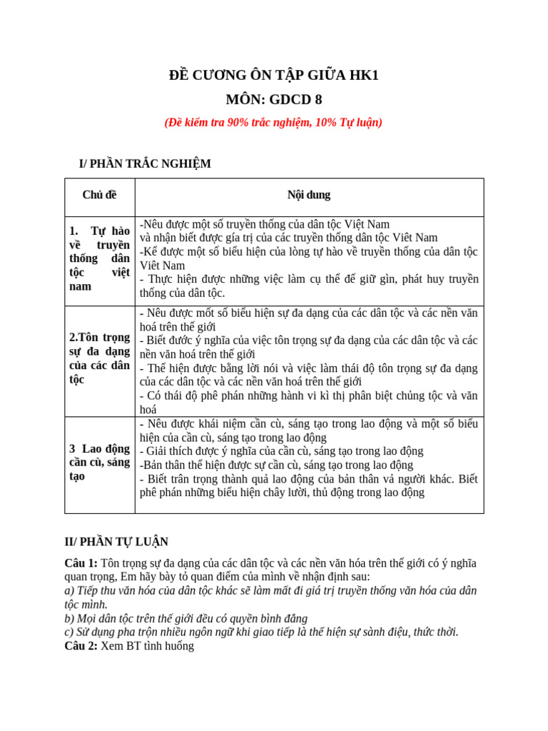 ĐỀ CƯƠNG ÔN TẬP GIỮA HK1-l8-GUI HS-2023 | PDF