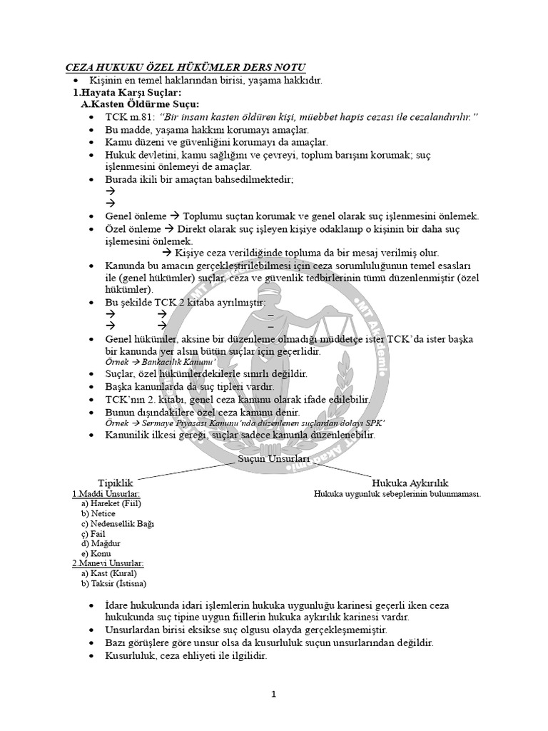 Ceza Hukuku Özel Hükümler Ders Notu 2 | PDF