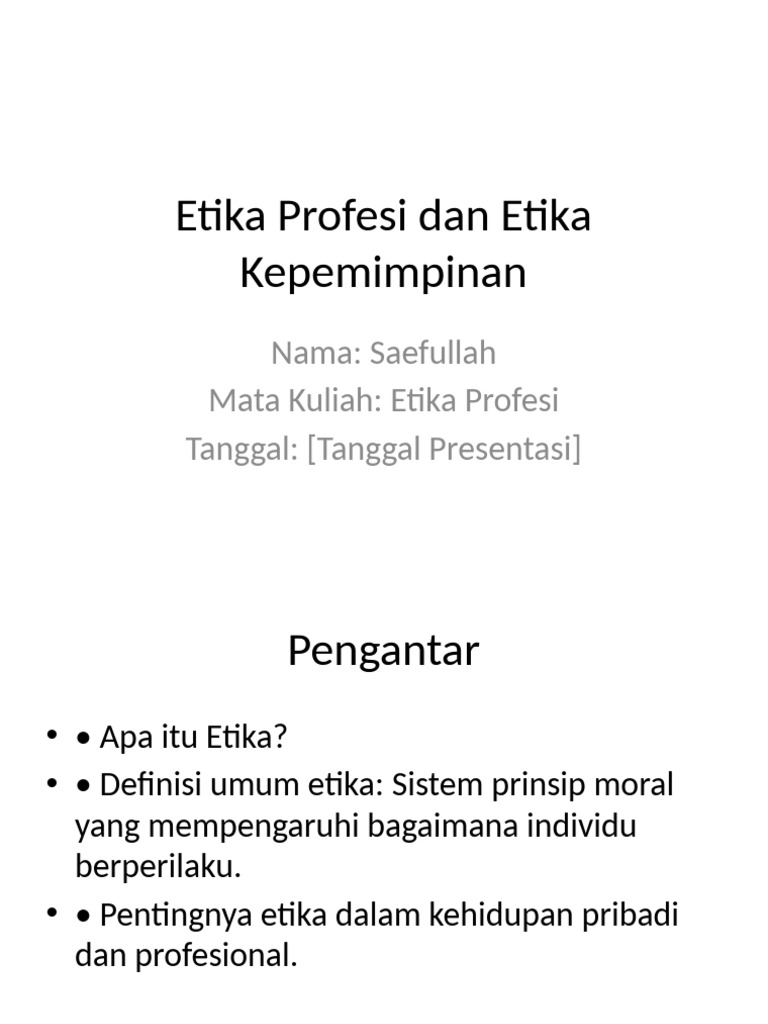 Etika Profesi Dan Kepemimpinan Final | PDF | Pengembangan Diri