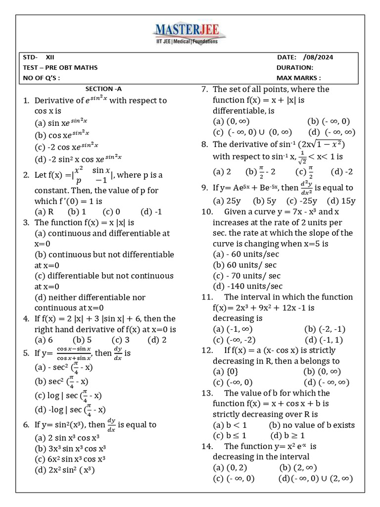 Maths Pre Obt 19-08-24 QP | PDF | Area | Length