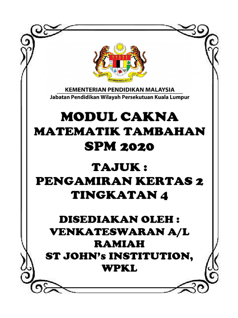 Spm 2020 Mathematics Additional Module Pdf Elementary Geometry