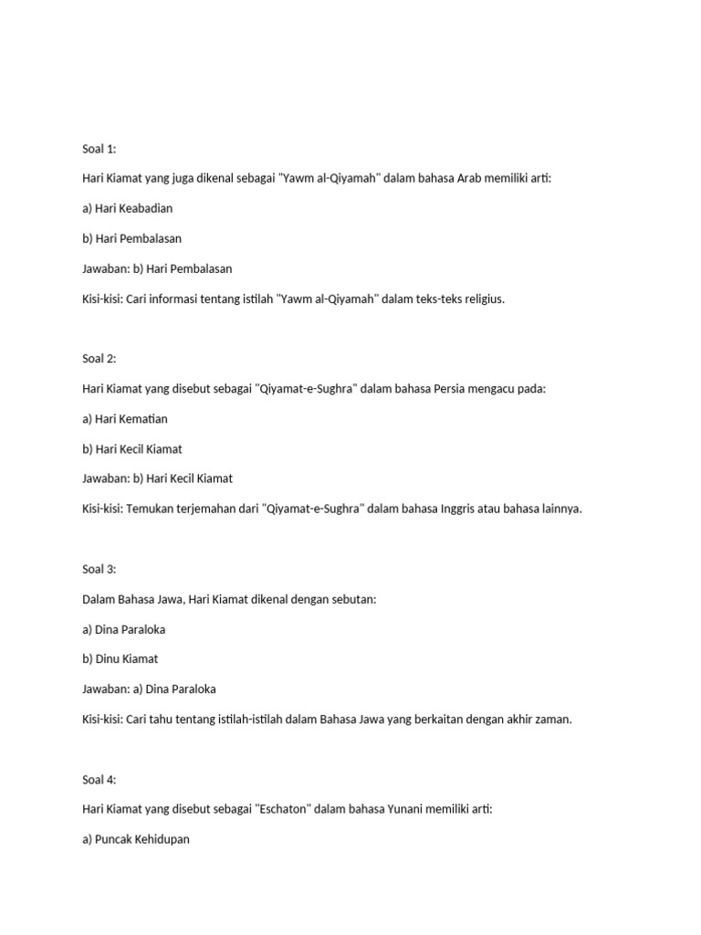 Soal Pilihan Ganda MDTA | PDF