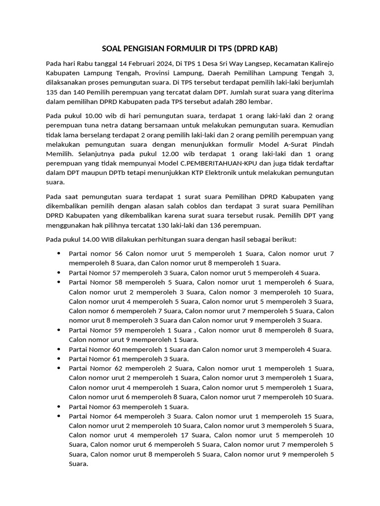 Soal Pengisian Formulir Di Tps-1636 | PDF | Politik