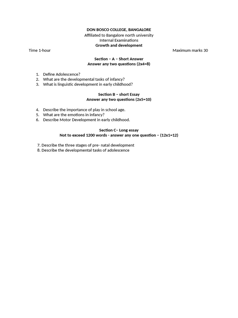 MSW Growth and Development Question Paper | PDF