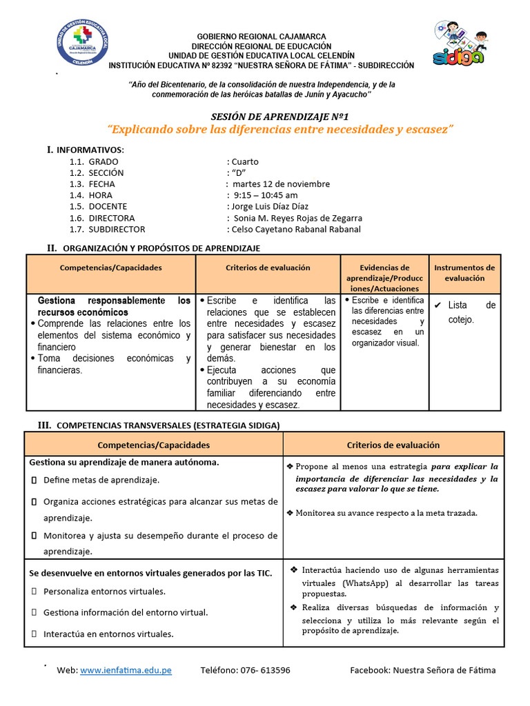 SESIÓN de PERSONAL1 Explicando Sobre Las Diferencias Entre Necesidades y Escasez | PDF ...