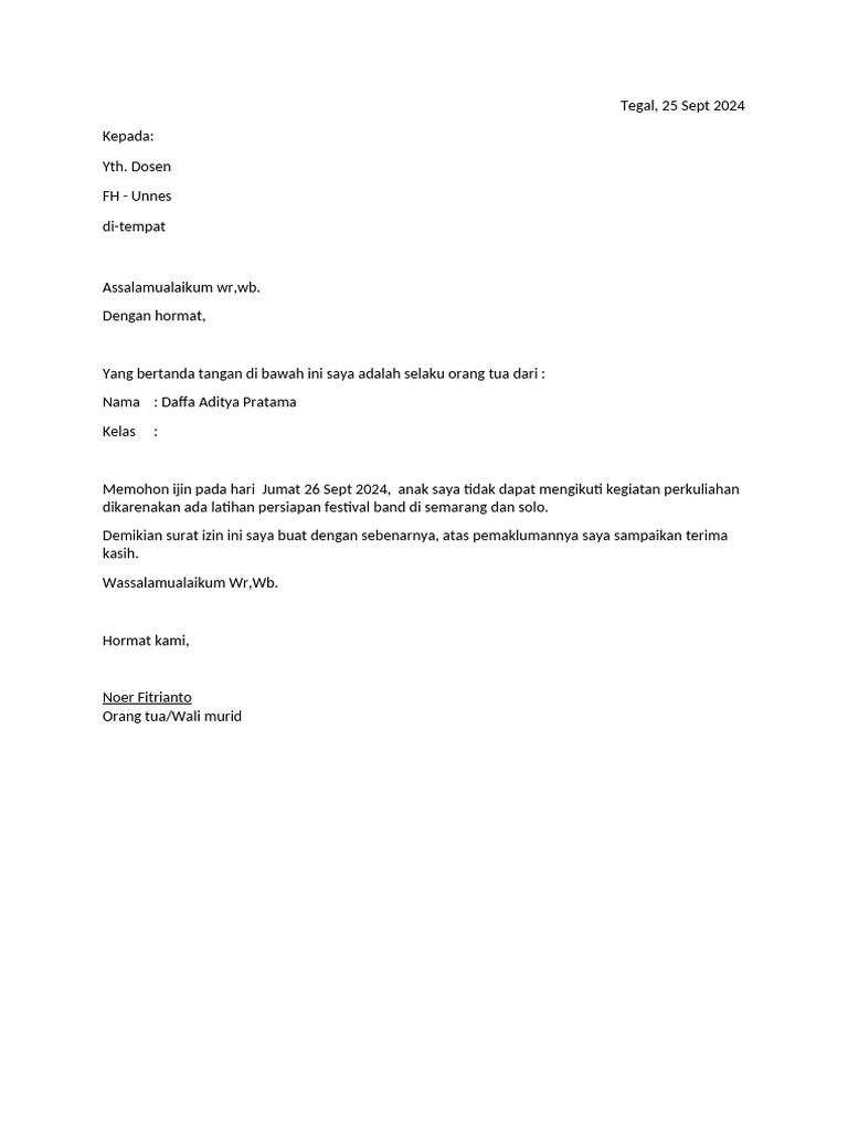 Surat Ijin Daffa Aditya | PDF