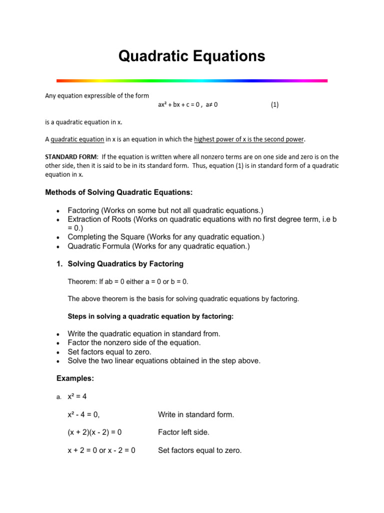 Quadratic-Equations 1st 2024-2025 | PDF | Quadratic Equation ...
