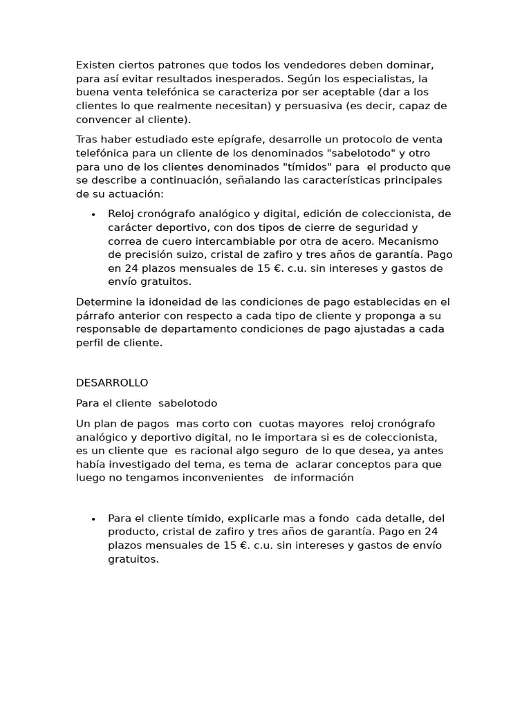 Realiza en Equipo Nº 1. Tema 1. Apartado 1.3.1. "Condiciones de Venta Según La Tipología de ...