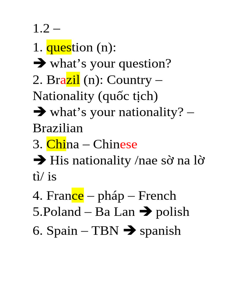 A1 - 1.2 - Vocab | PDF | Foreign Language Studies