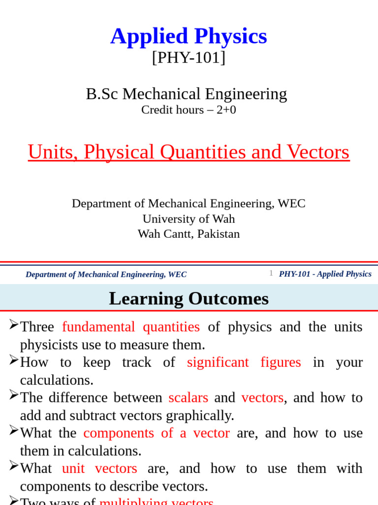 Lecture-1 - Units, Physical Quantities and Vectors - Part 1 - Final ...