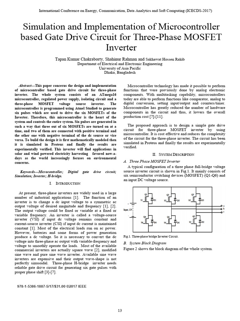 Simulation and Implementation of Microcontroller Based Gate Drive Circuit For Three-Phase MOSFET ...