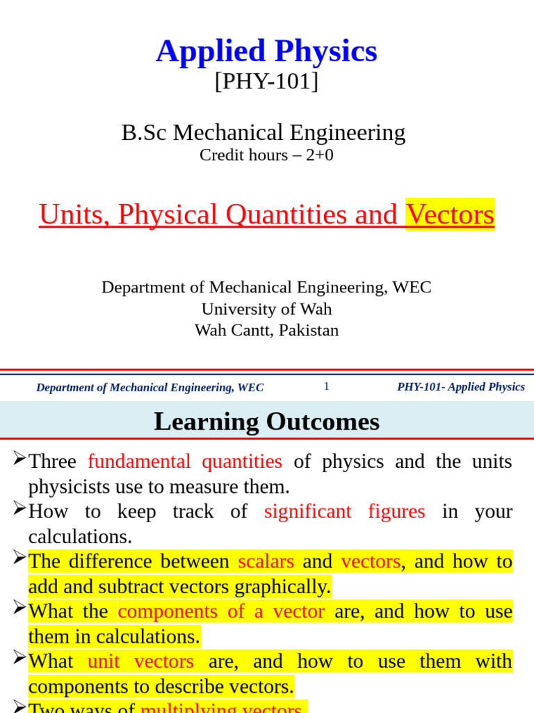 Lecture-1 - Units, Physical Quantities and Vectors - Part 2 - Final Version | PDF | Euclidean ...