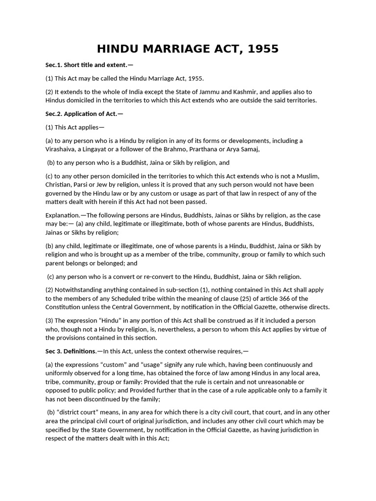Hindu Marriage Act, 1955 | PDF | Justice | Crime & Violence