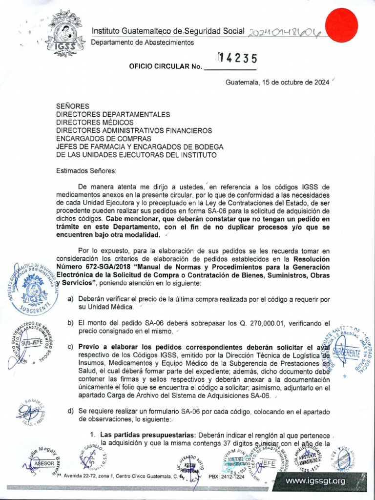 Oficio Circular No. 14235 Medicamentos | PDF