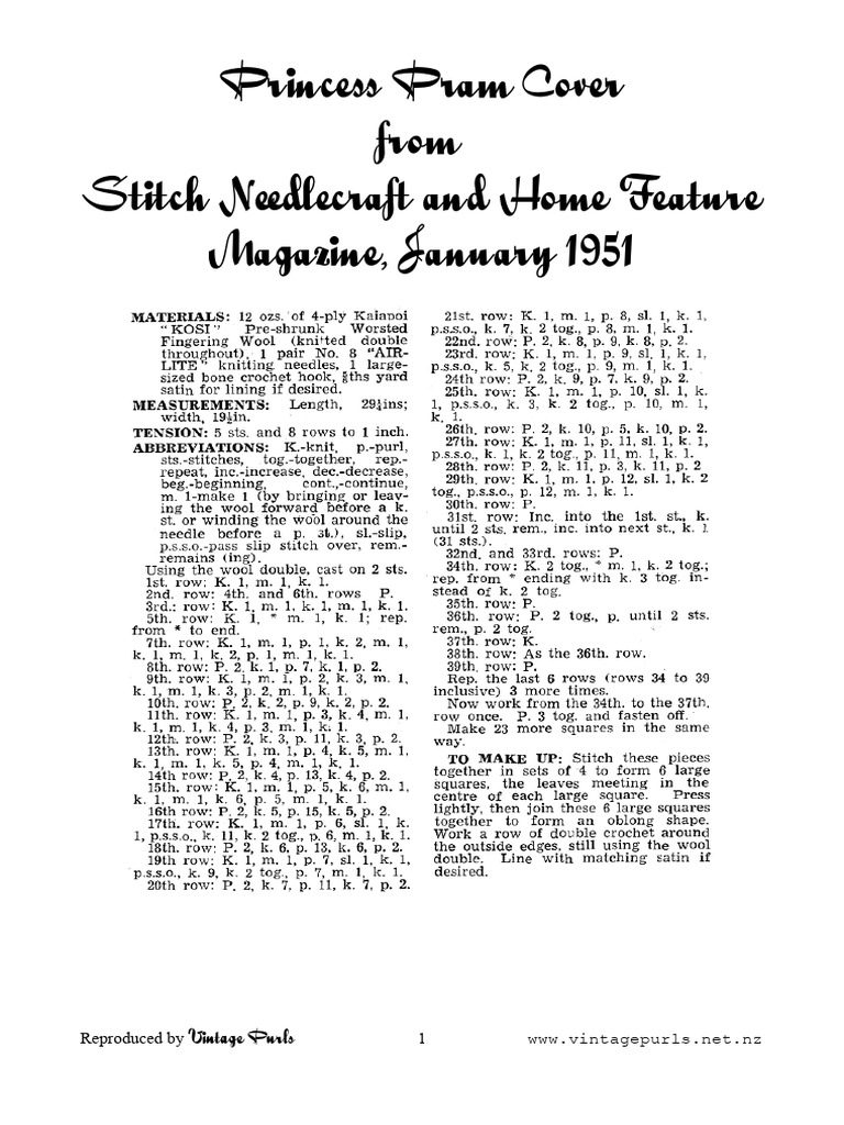 Stitch Jan 1951 Pram Cover | PDF