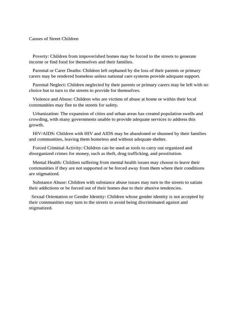 Causes of Street Children | PDF