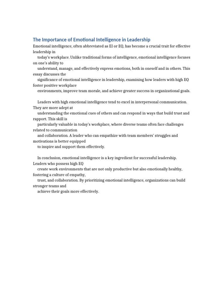 Emotional Intelligence Leadership | PDF