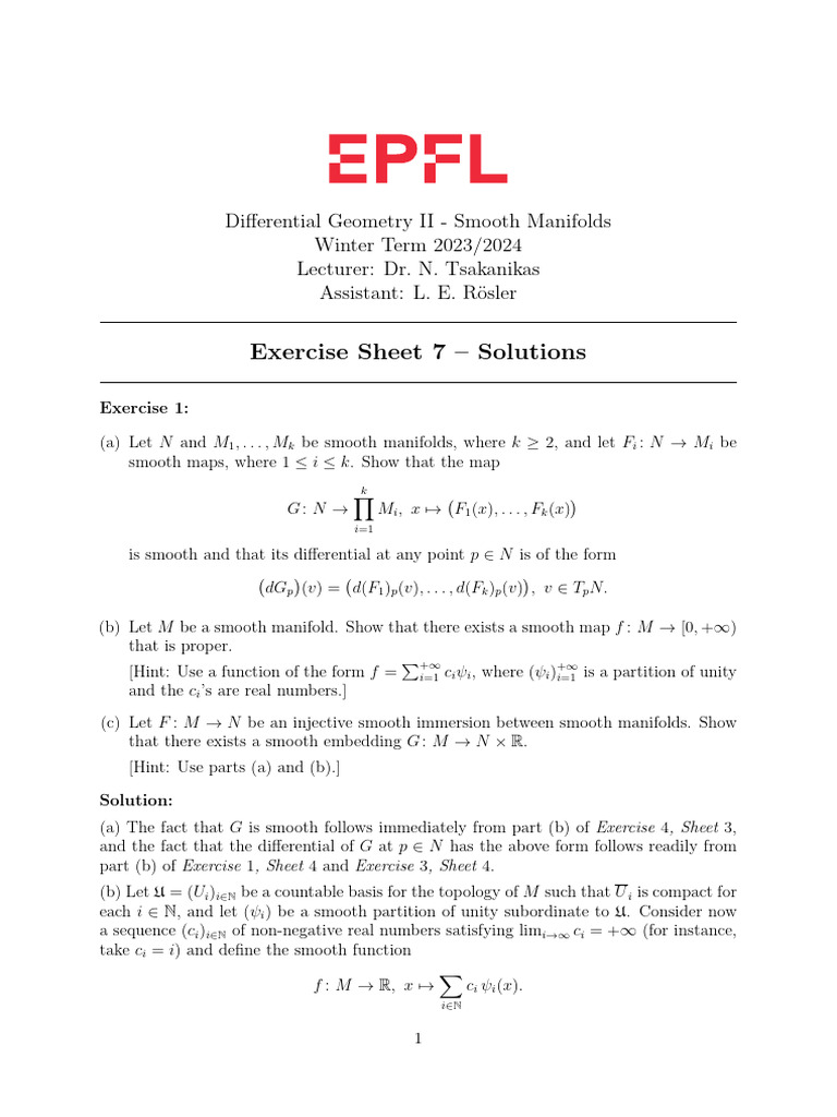 Exercise Sheet 7 - Solutions | PDF | Manifold | Differentiable Manifold