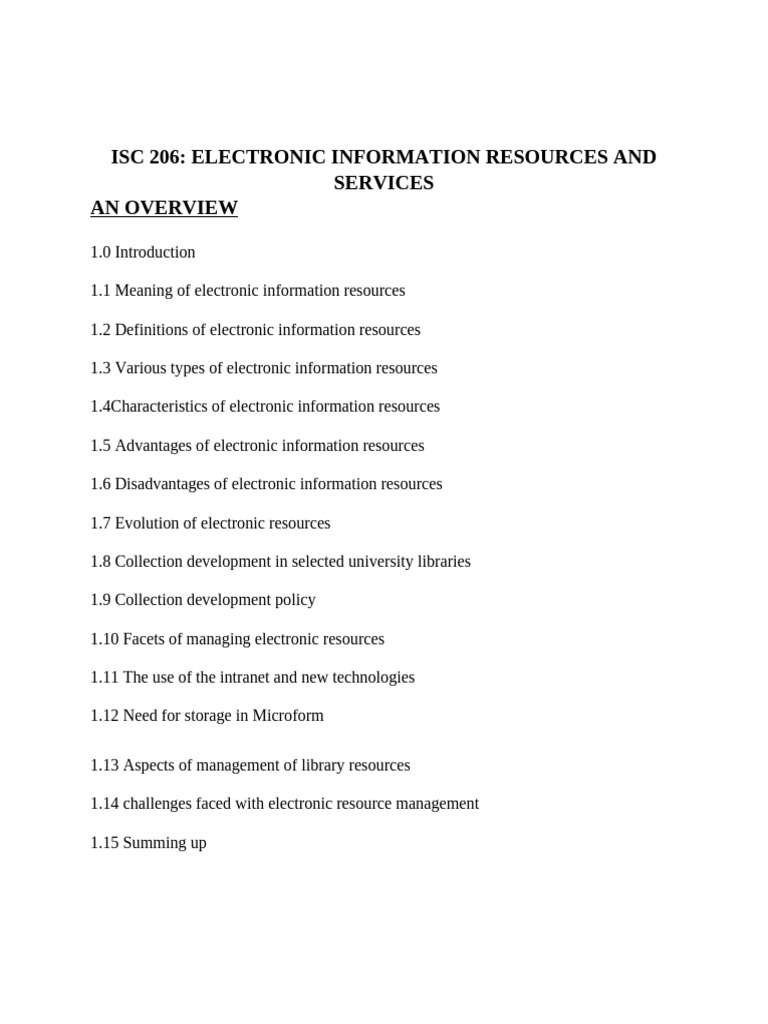 Isc 206 Electronic Information Sources and Services | PDF | Libraries | Librarian