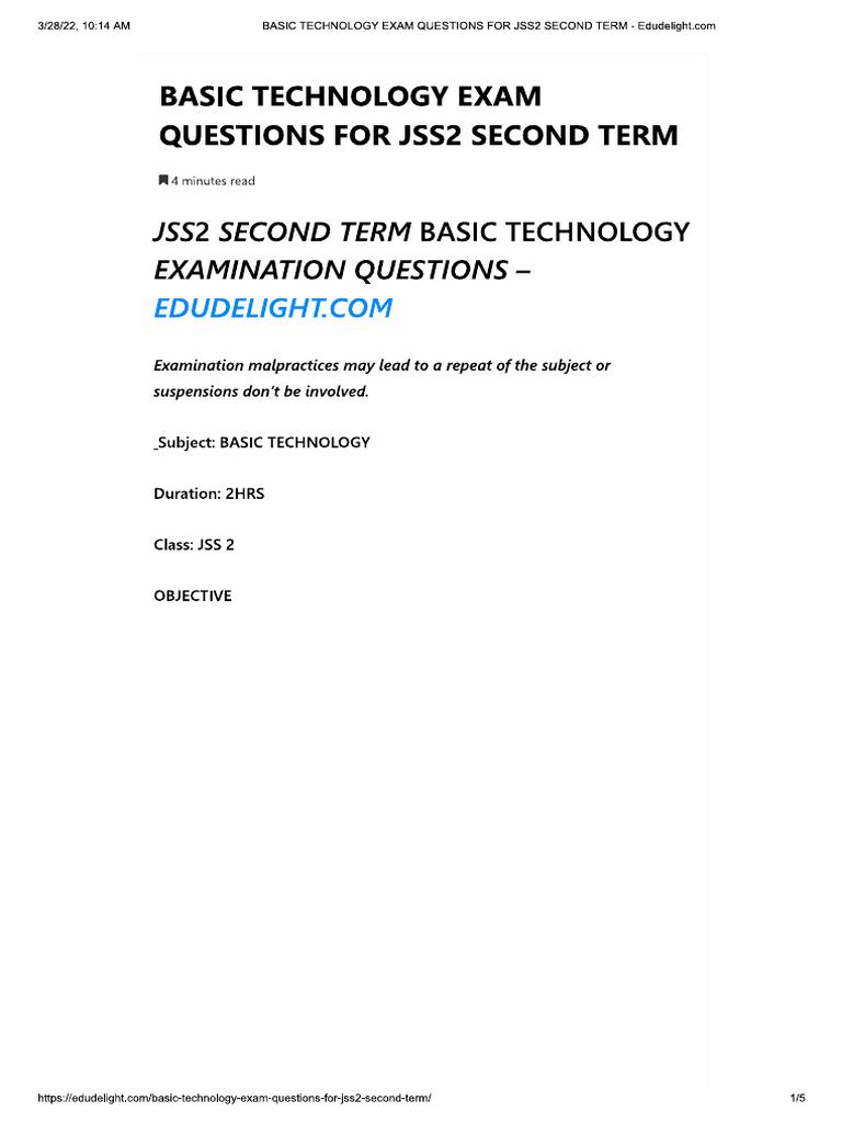 Basic Tech jss2 | PDF