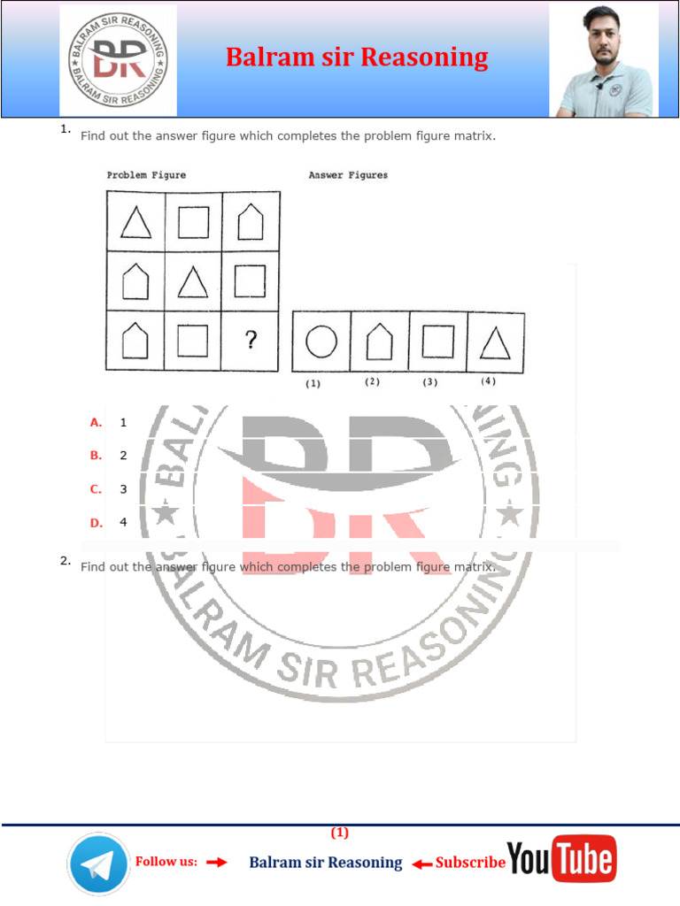 625) (Non-Verbal Reasoning) Class Sheet - Figure Matrix | PDF ...